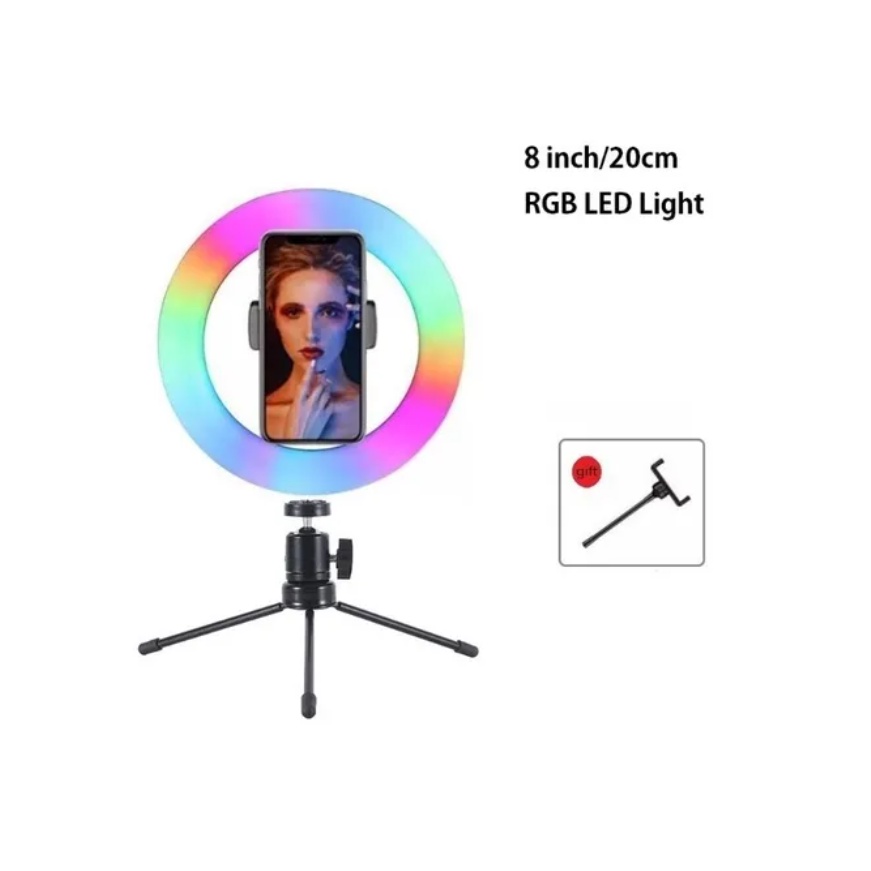 Ring Light 8 Polegada Colorida 20 Com Tripé De Mesa Youtuber | Shopee Brasil