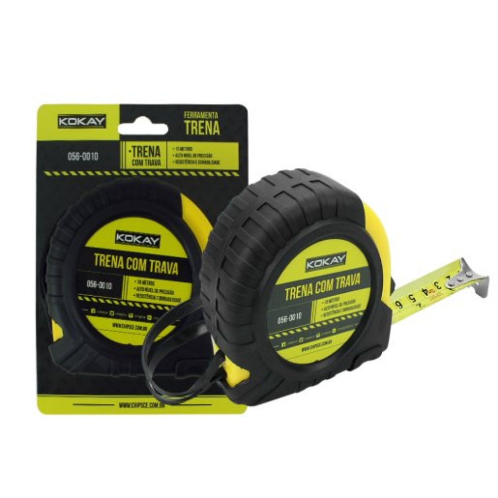 Trena Emborrachada com Trava Fita Metálica 10 metros 25mm Kokay 056 ...