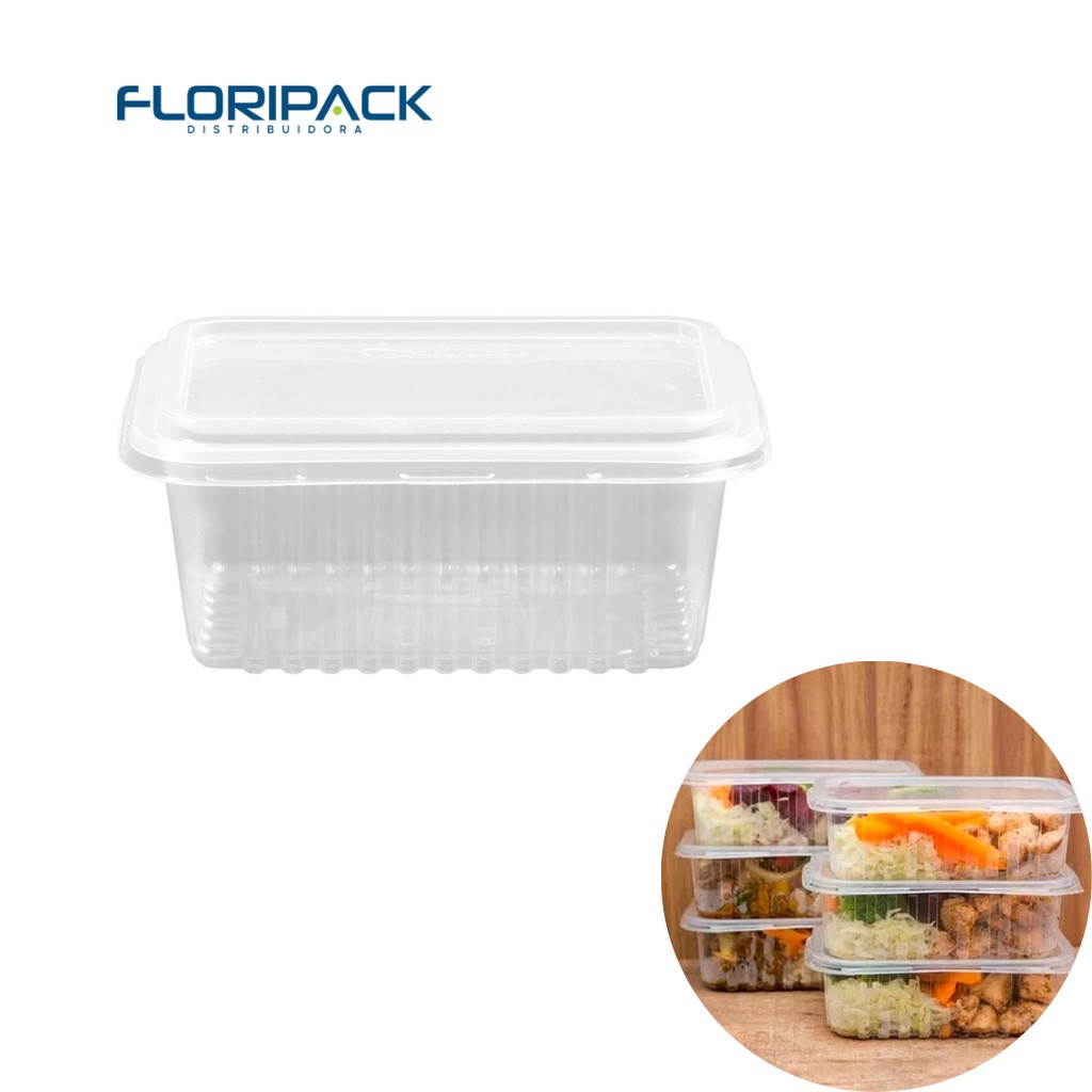 Pote retangular com tampa 500ml Prafesta c/24 unid (ideal para marmita fit) Freezer & Micoondas ...