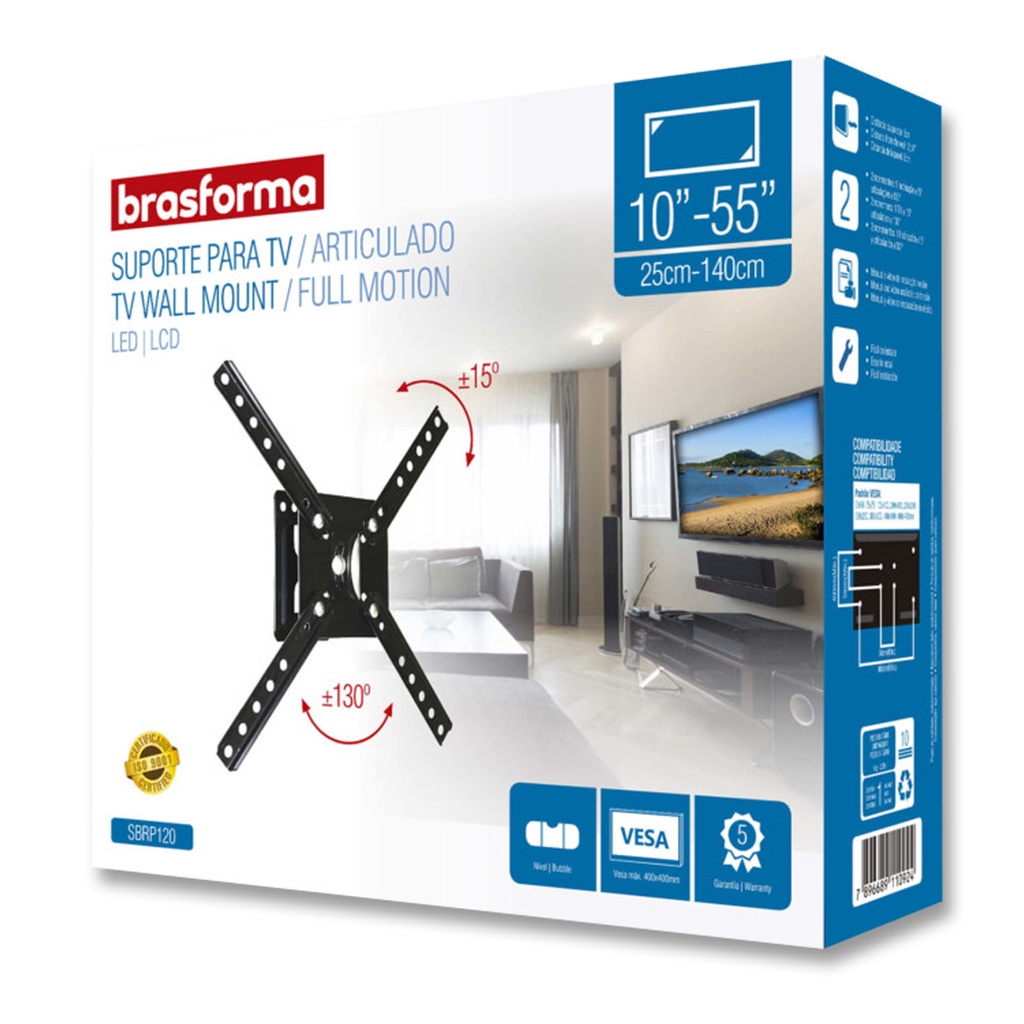 Suporte Articulado De Parede Para TV LED / LCD 10 a 55 Polegadas ...