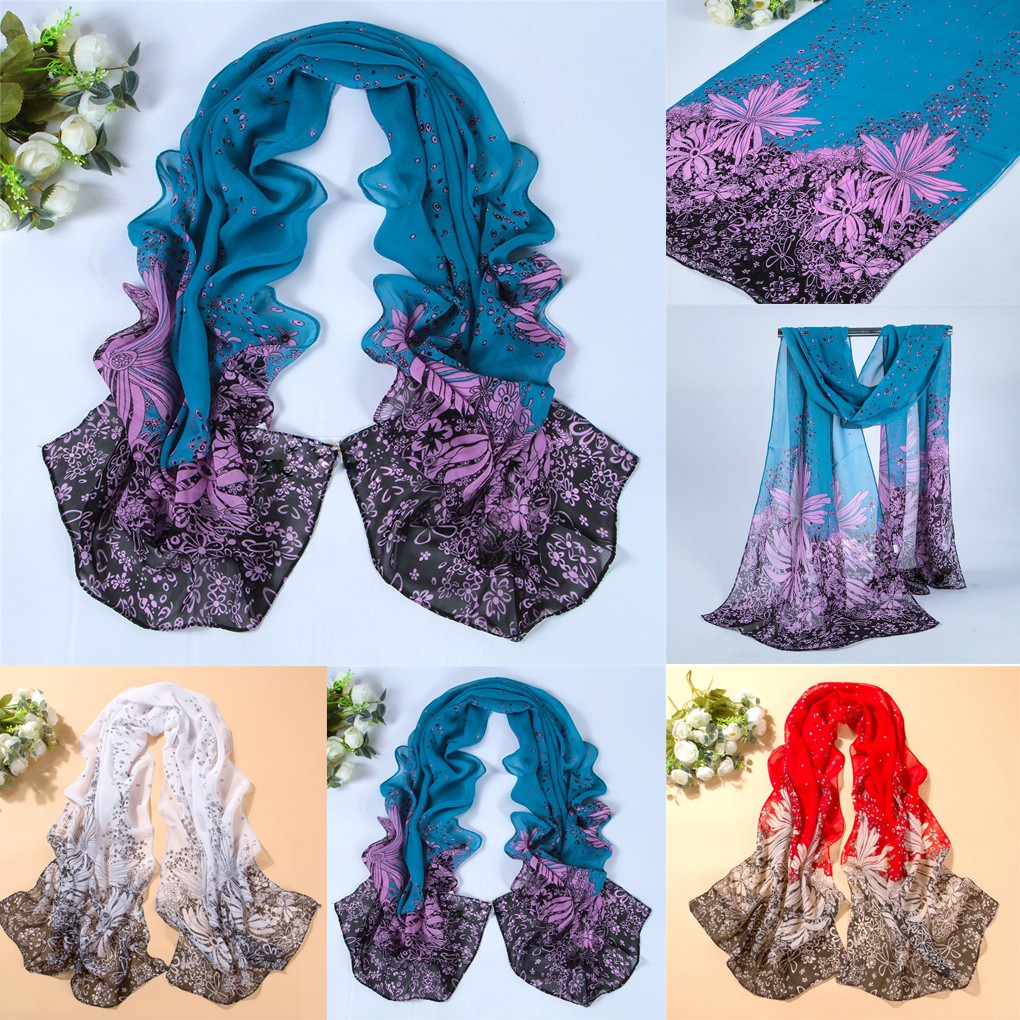 Girassol Dot Impresso Chiffon Long Soft Neck Shawl Wraps | Shopee Brasil