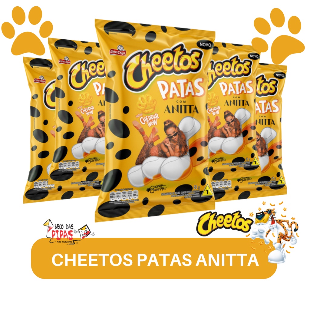 Kit 5 Salgadinho Cheetos Patas Anitta Cheddar Wow 61G | Shopee Brasil