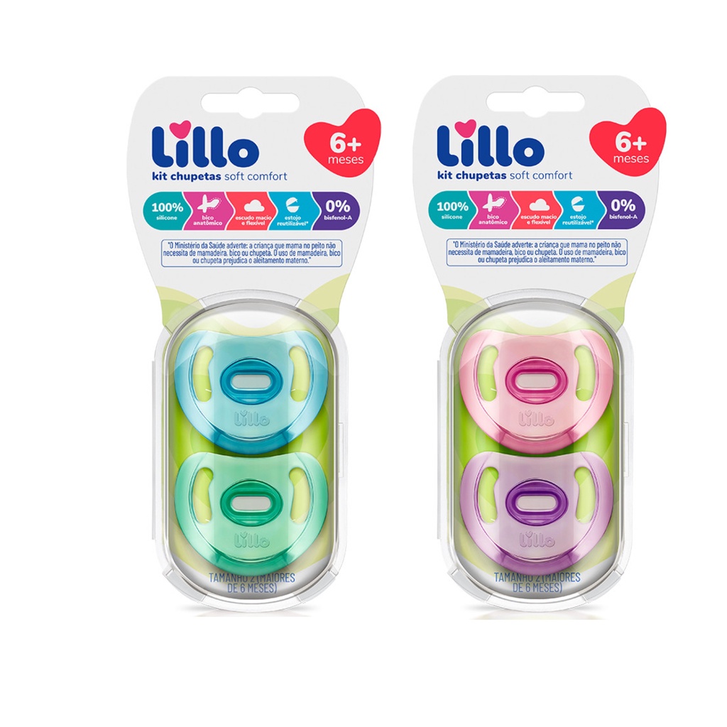 Kit Chupeta Soft Comfort 100% Silicone Tam.2 +6m Lillo | Shopee Brasil