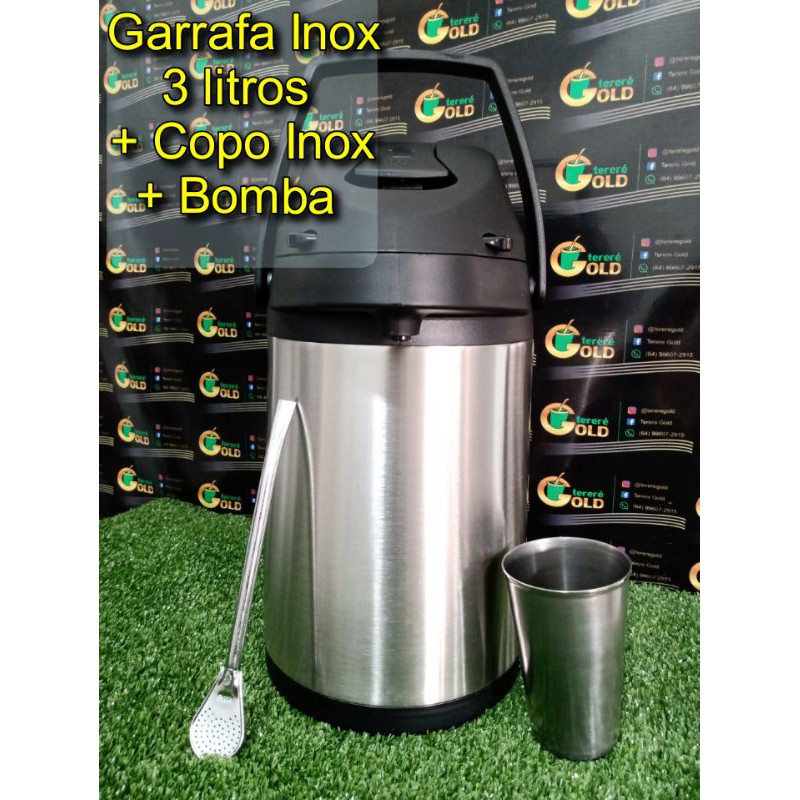 Kit Garrafa inox 3l+ copo inox + bomba simples | Shopee Brasil
