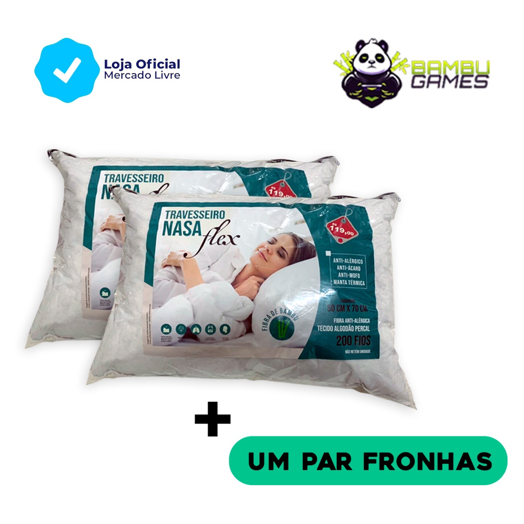 Kit 2 Travesseiro NASA Flex Branco Alto Não afunda Macio Confortável + Pacote Com 2 Fronha Linha ...