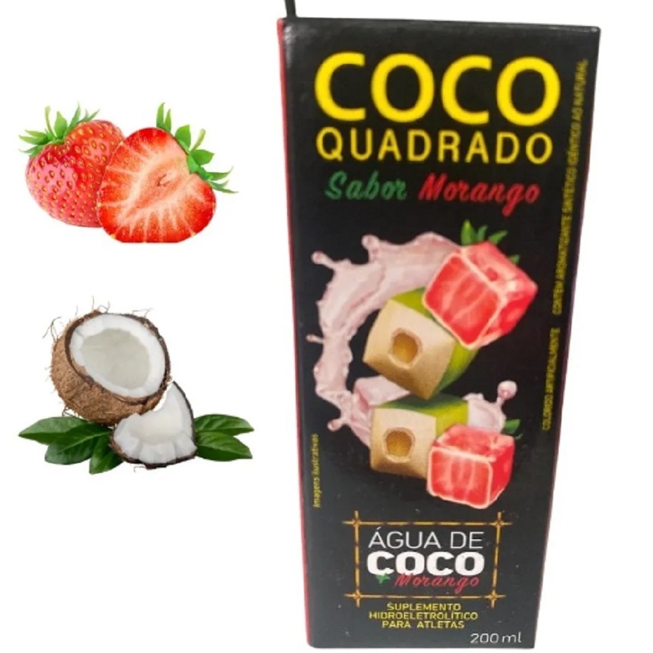 Agua De Coco Quadrado Sabores Morango Melancia Maracuja Coco 10X200 ml ...