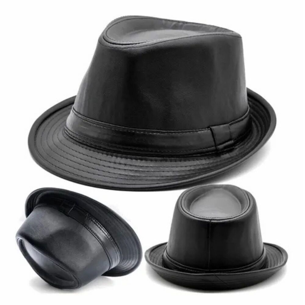 Chapéu Fedora Estilo Panamá Couro Sintético Preto | Shopee Brasil