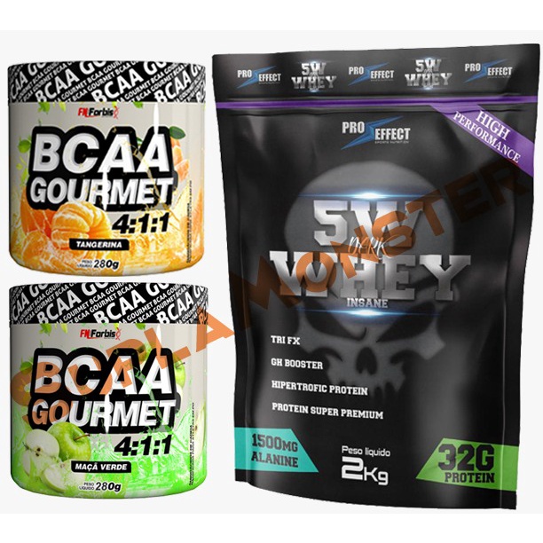 Kit Suplemento Whey Protein 2kg + BCAA Gourmet 280g | Shopee Brasil