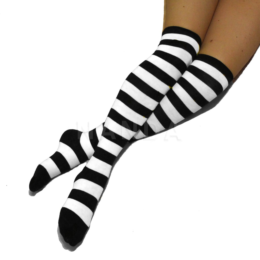 meia listrada preto e branco 7 por 8 cosplay anime | Shopee Brasil