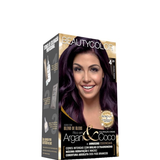 Tinta Beauty Color Kit Coloração Creme 4.20 Violeta Intenso | Shopee Brasil