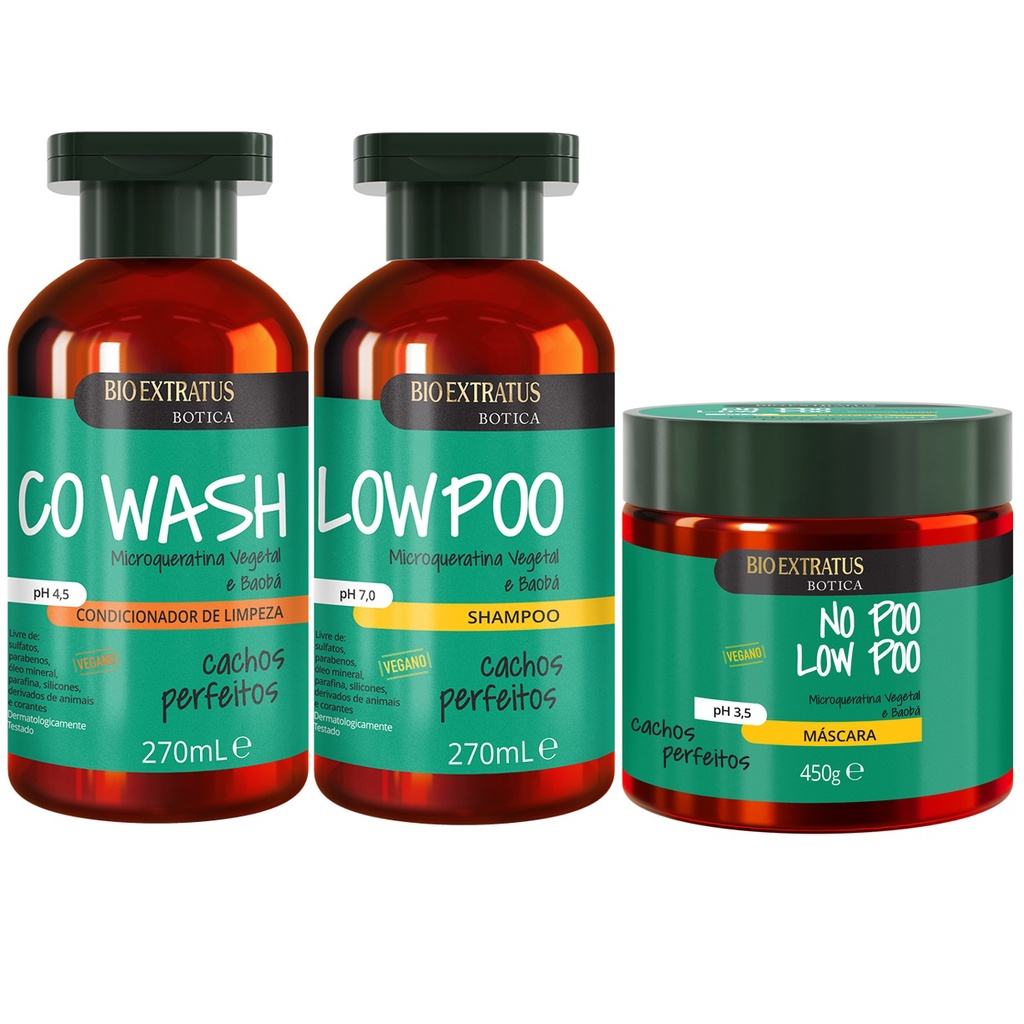 Kit No Poo e Low Poo Bio Extratus Botica Cachos Cabelos Cacheados TRIO ...