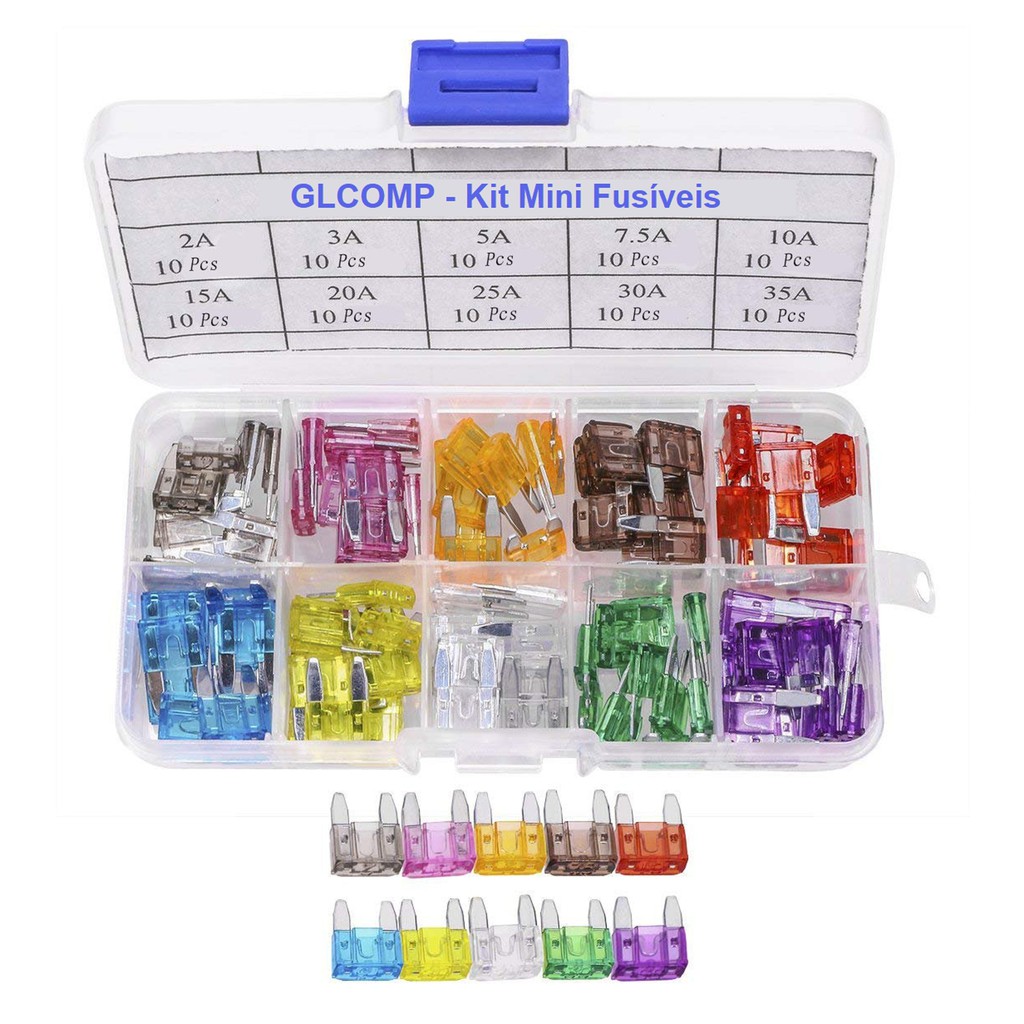 Fusível Mini Lamina Automotivo fusivel Kit C/ 100 peças 2A, 3A, 5A, 7 ...