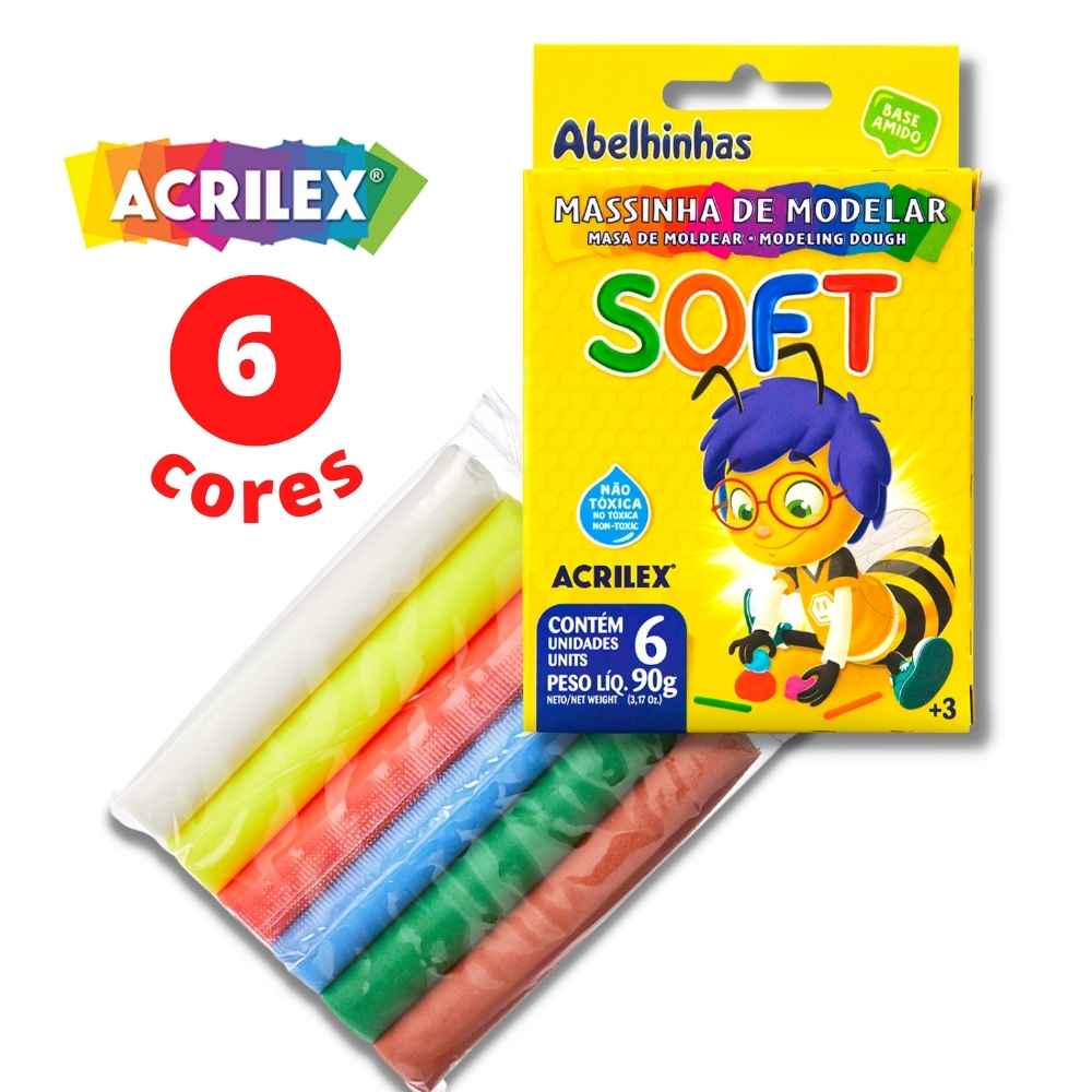 Massinha / Massa de Modelar Soft 6 cores - 90g - Acrilex | Shopee Brasil
