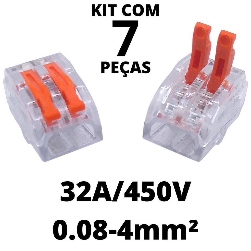 7un Conector Emenda Derivação Para Iluminação 2 vias 4mm 32A/450V ...