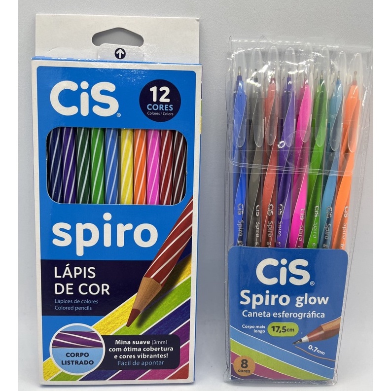 Kit Caneta Esferográfica Cis Spiro Glow c/8 cores.+ Lápis de Cor Spiro ...