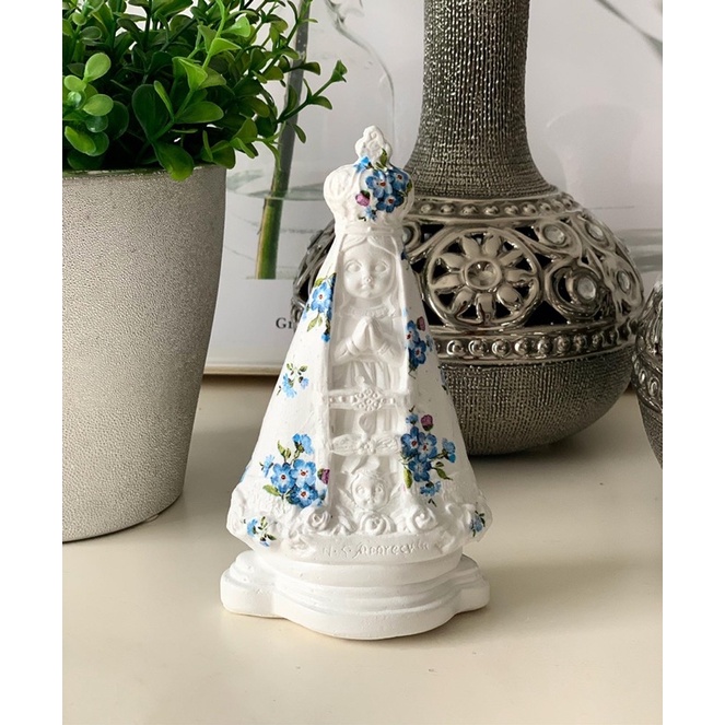 Nossa senhora aparecida baby mini flor azul gesso 15 cm | Shopee Brasil