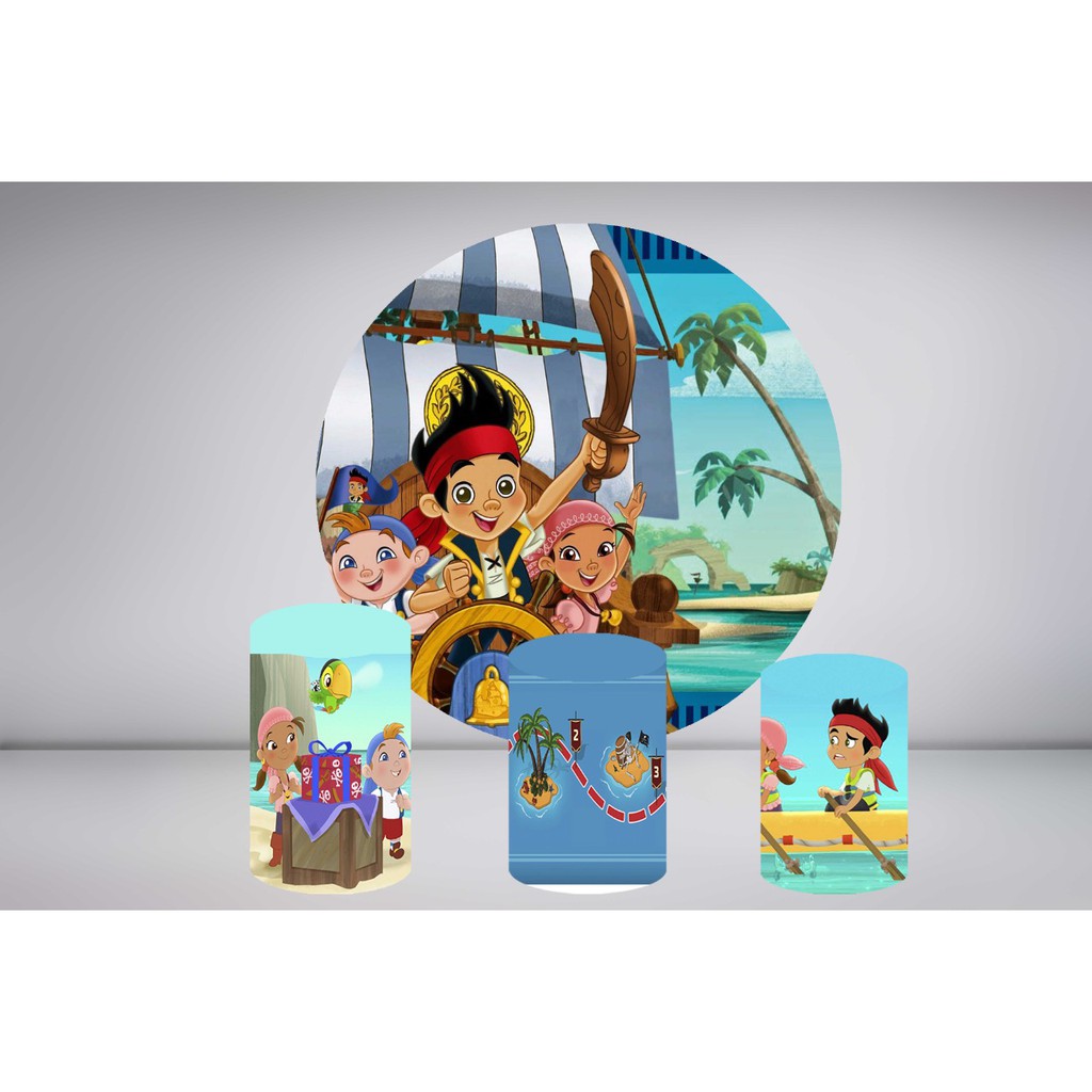 KIT PAINEL REDONDO 1,50 + CAPAS CILINDRO TECIDO SUBLIMADO JAKE E OS PIRATAS | Shopee Brasil