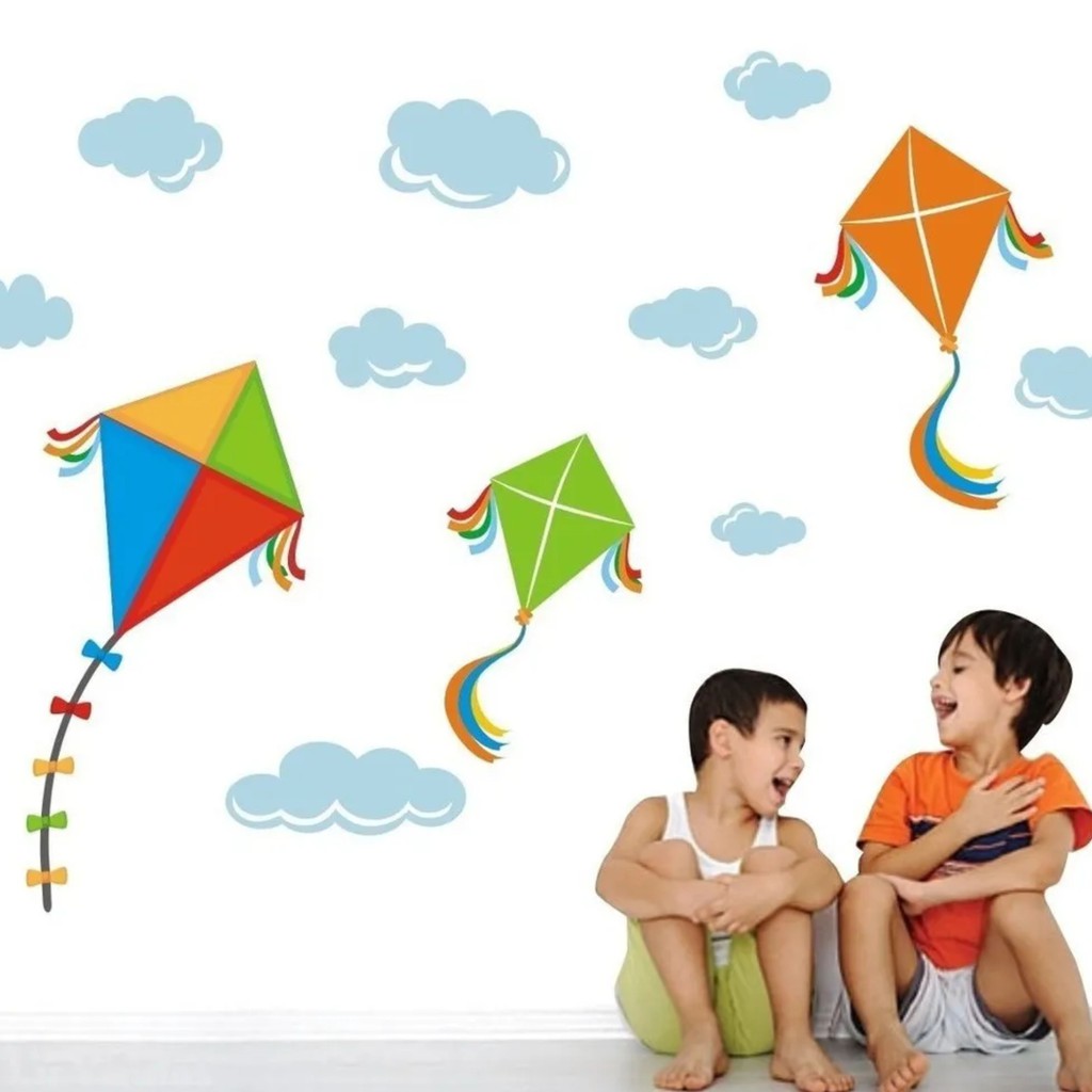 Adesivo Infantil Pipa Nuvens Pipas Grande Para Decoração Quarto Sua ...