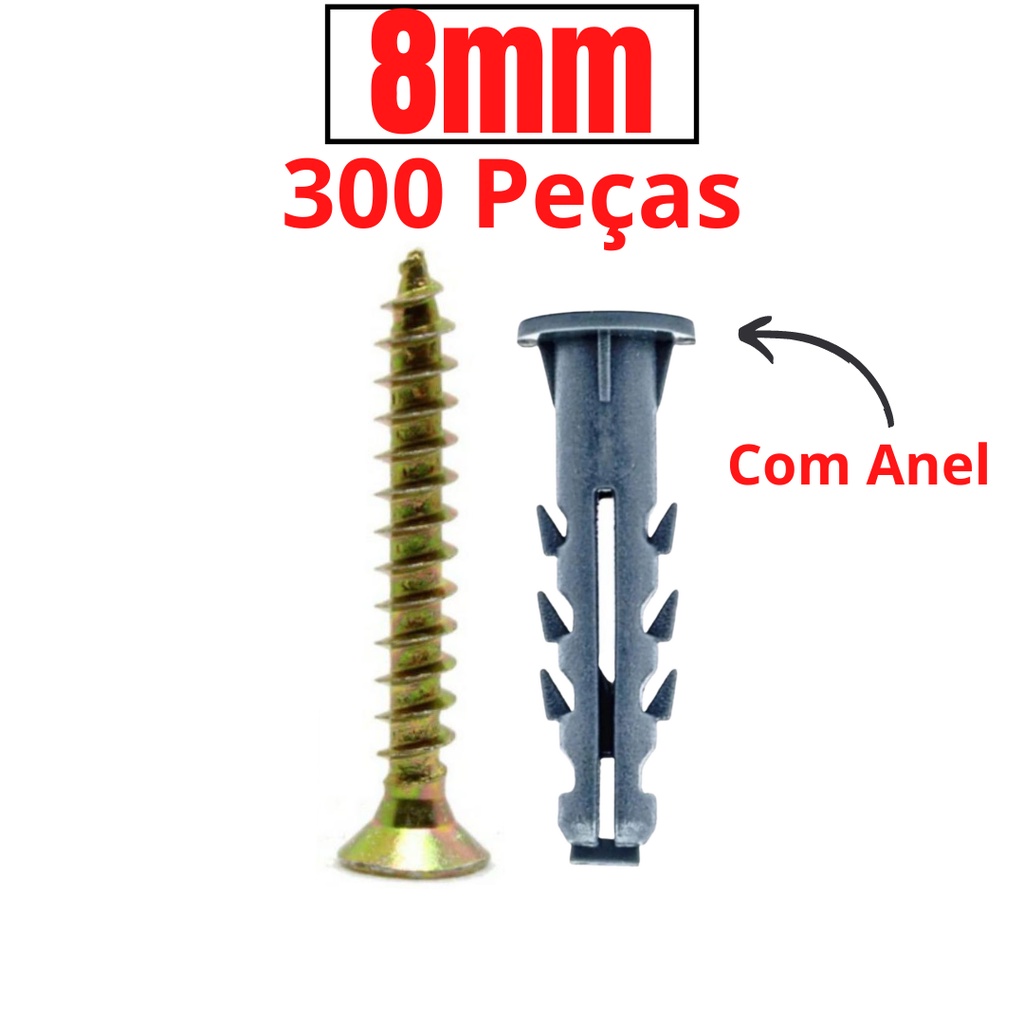Bucha 8mm com Parafuso 300 Peças Kit Parafuso 8 e Bucha com Anel para ...