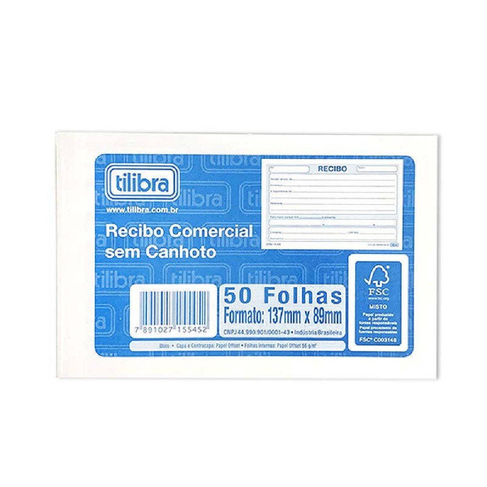 Recibo Comercial sem Canhoto 50 Folhas TILIBRA | Shopee Brasil