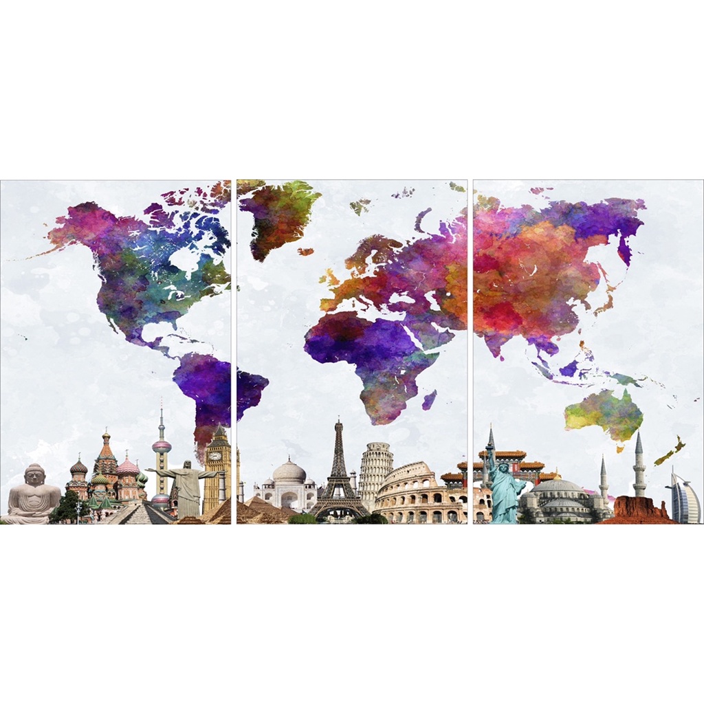 QUADRO DECORATIVO MAPA MUNDI PONTOS TURÍSTICOS 40x60 | Shopee Brasil