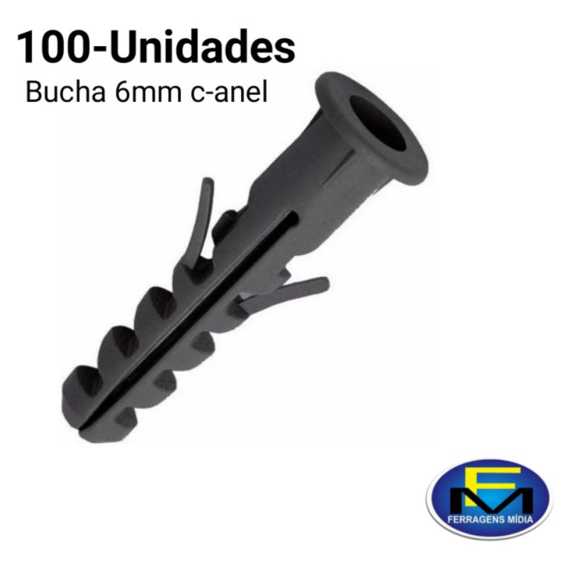100 Bucha 6mm nylon com Anel Para fixação de moveis e diversos em ...