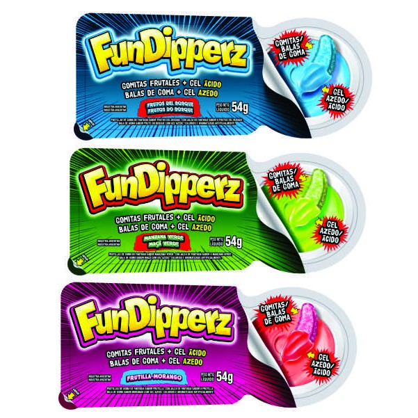 Doce Fundipperz 54g cada 3 unidades Balas de gomas e gel azedo | Shopee Brasil