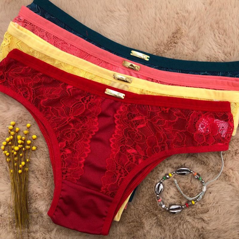 Kit 5 Calcinhas Confortáveis Sexy em Microfibra e Renda Luana | Shopee ...