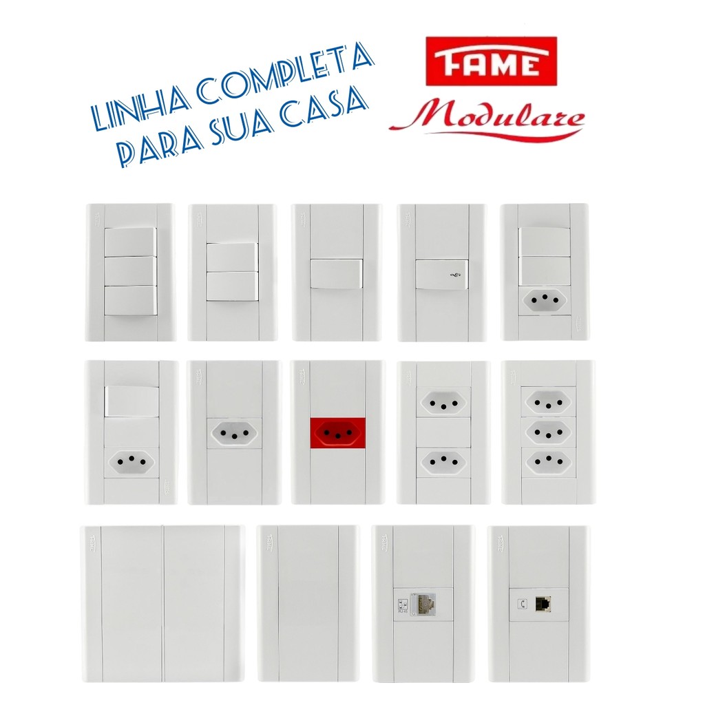 Tomada e interruptor conjunto completo 4x2 Fame Modulare Selo do ...