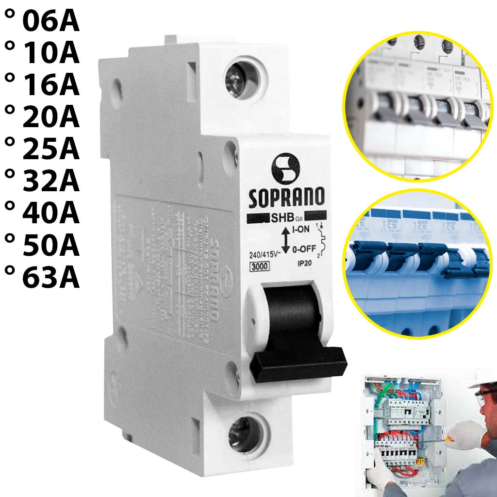 Disjuntor Unipolar Mono 06a, 10a, 16a, 20a, 25a, 32a, 40a, 50a, 63a - Faz a Boa!