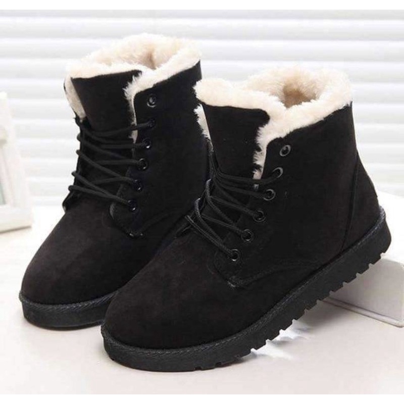 bota de pelinho lã sintética cadarço quentinha para o inverno toda de ...