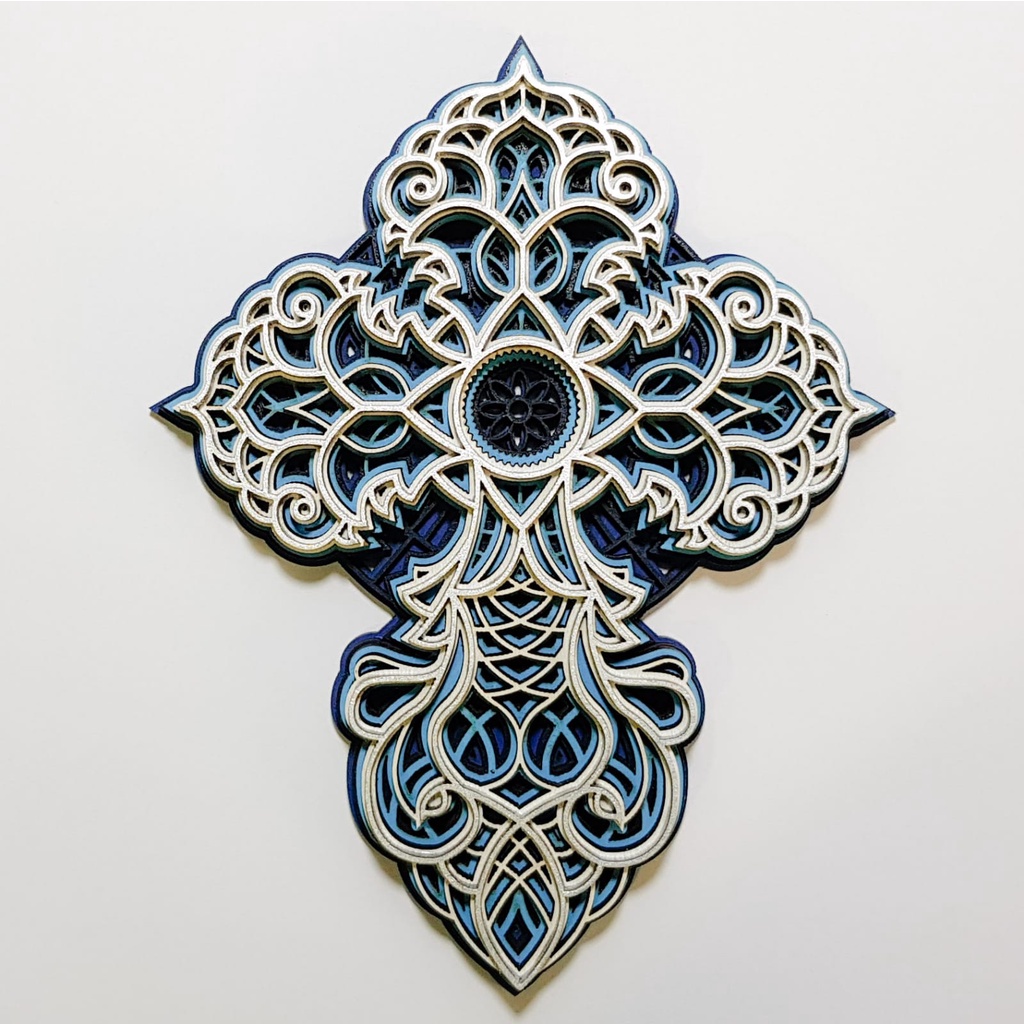 Cruz Nouveau em MDF - Cor: Tons de Azul com Prata | Shopee Brasil
