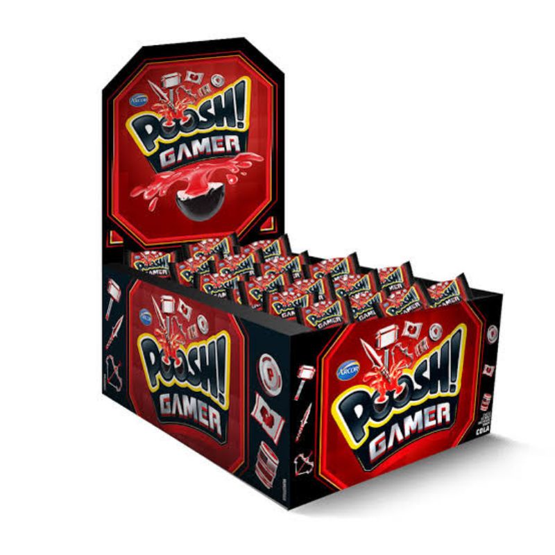 Chiclete POOSH GAMER - Sabor Cola e Mentol - Caixa de 200 gramas com 40 ...