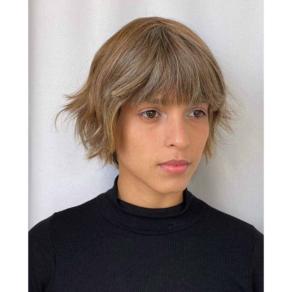 Peruca humana curta brasileira loira com mechas castanho mel | Shopee ...