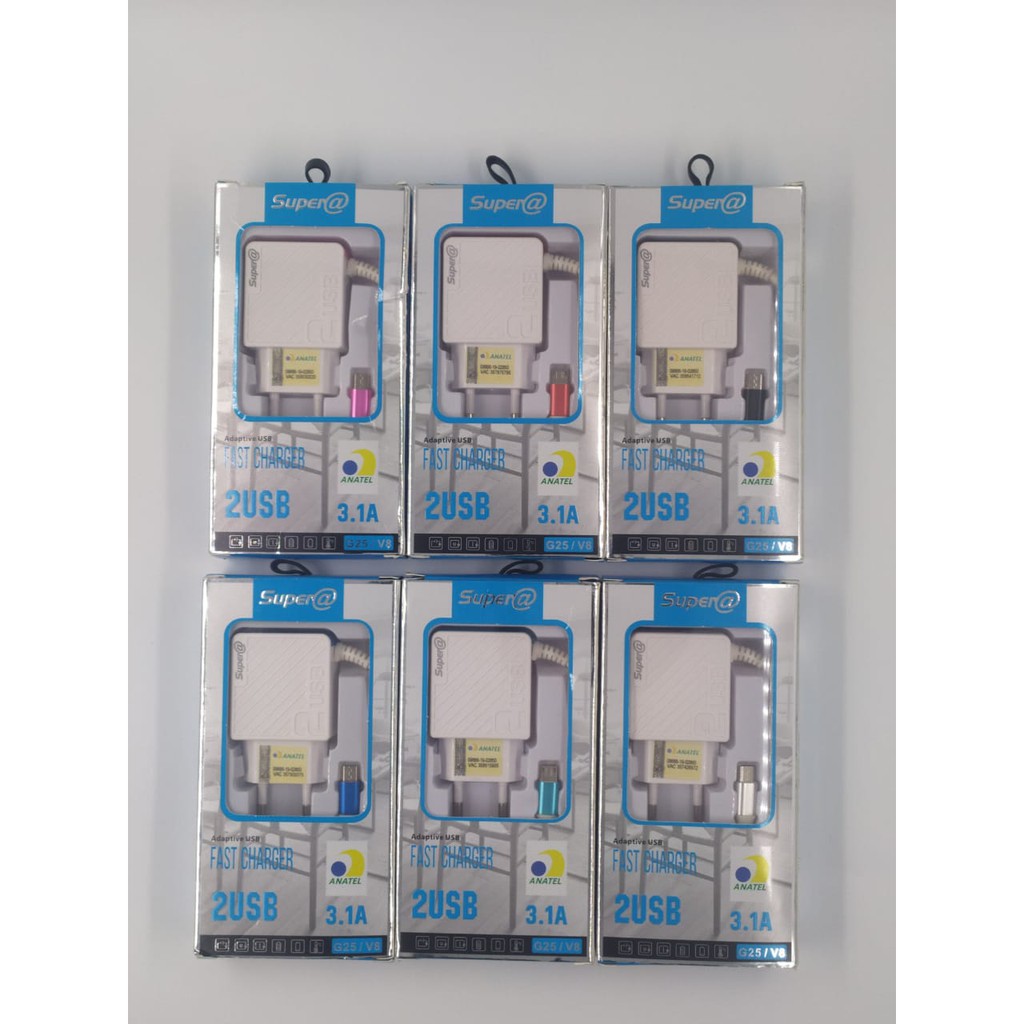 Carregador Rápido 3.1A Cabo Micro USB V8 e 2 USB homologado Anatel ...