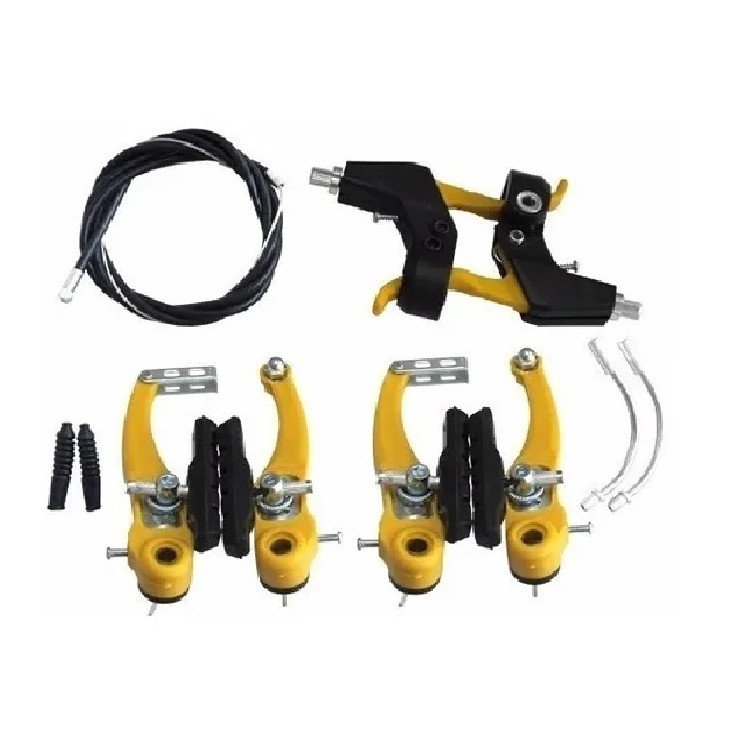 Kit Freio V-brake Em Nylon Cores Bike Com Manete E Cabos Amarelo ...