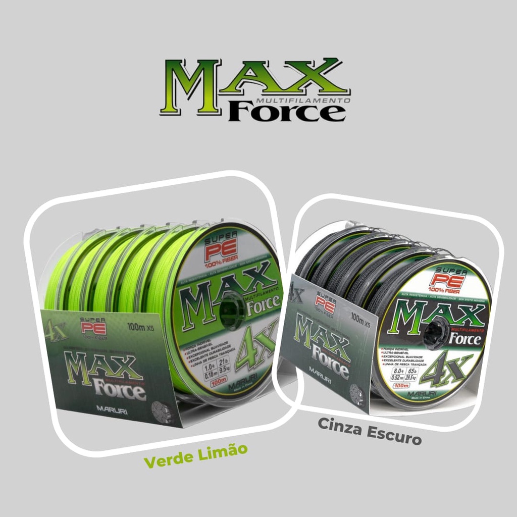 Linha Multifilamento 4x Maruri Max Force PE 100m - Varias Medidas - Verde Limão/Cinza Escuro ...