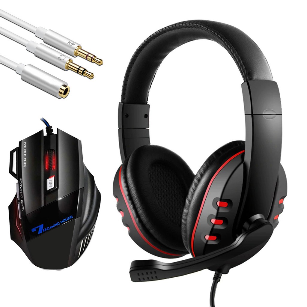 Kit Gamer Fone Ouvido Headset Pc Computador + Mouse Com fio 7 Botões ...