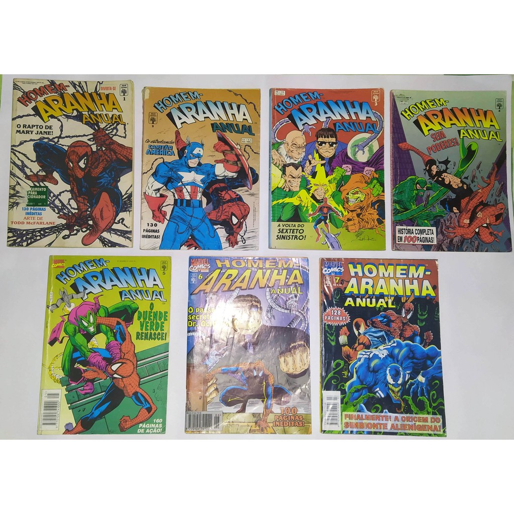 Homem-Aranha Anual Pack x7 números 1, 2, 3, 4, 5, 6 e 7 Editora Abril 1992 | Shopee Brasil