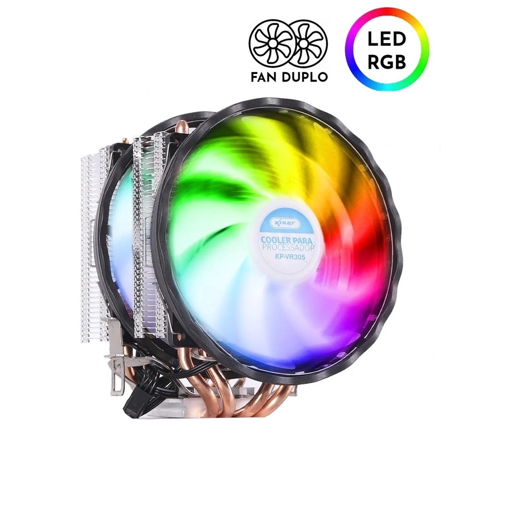Cooler Gamer Universal Para Processador Fan Duplo 120mm Led RGB Intel e ...