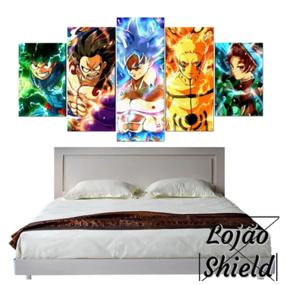Quadro Decorativo Mosaico Anime Crossover Dbz One Piece Boku Naruto JBL ...