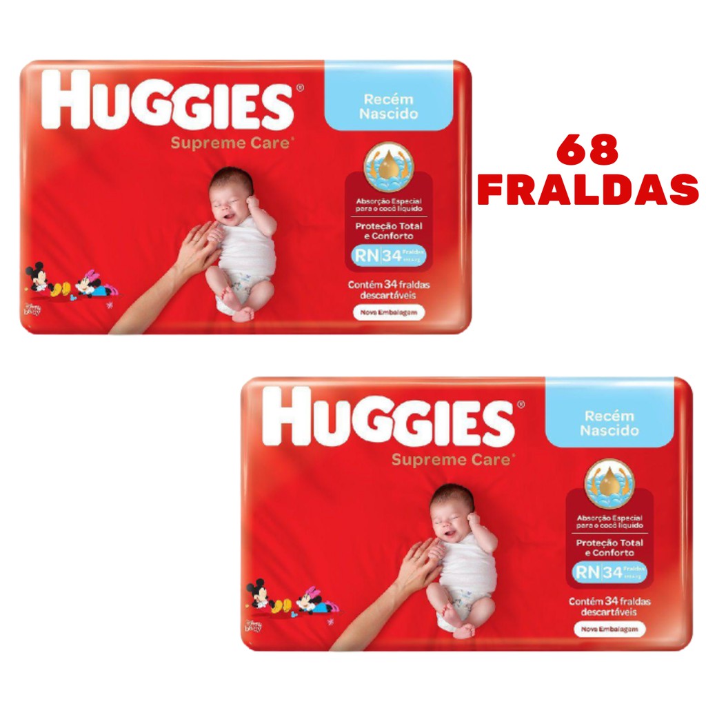 Combo com 2 pacotes de Fralda Huggies Supreme Care RN Recém Nascido com ...