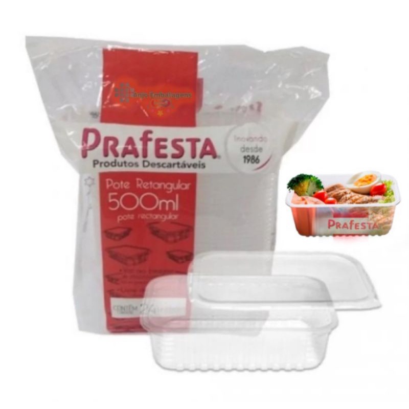 48 Pote 500ml Marmita Prafesta Com Tampa Retangular De Plástico Para Microondas Freezer ...
