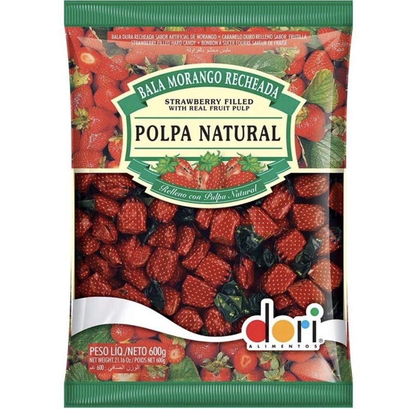 Bala Morango Recheada Polpa Natural Dori- 600g/ Aprox. 100 Unidades ...