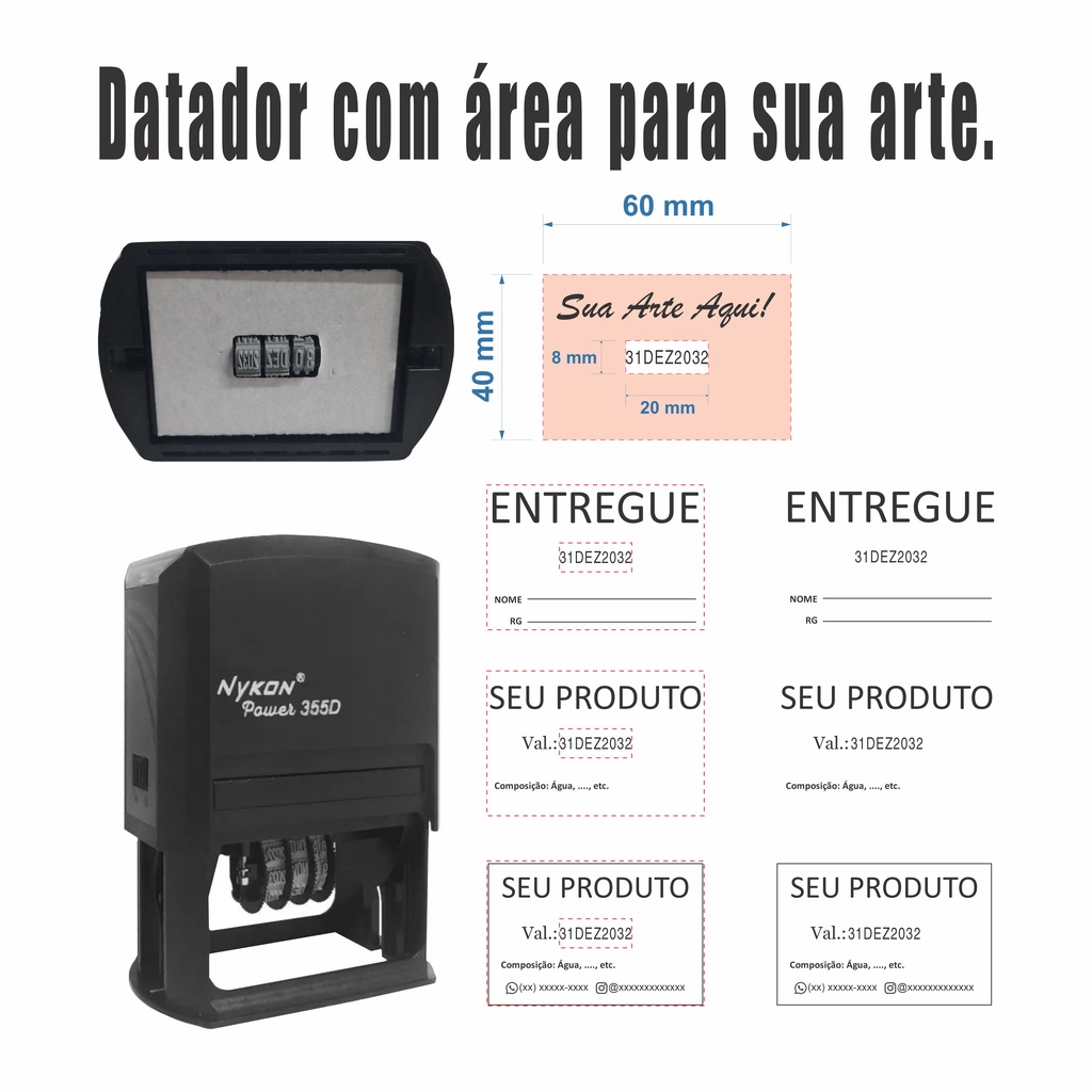 Carimbo Datador Automático Nykon 355D - Área de 4x6cm. | Shopee Brasil