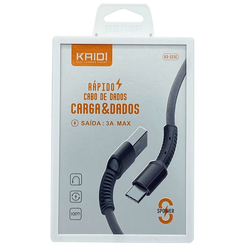 Cabo de dados tipo C cabo de carregamento USB KAIDI kd-323 | Shopee Brasil
