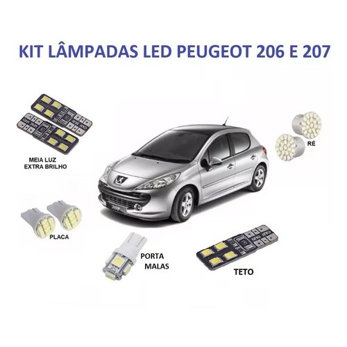 Lampada de Led Peugeot 206 207 Kit Completo Efeito Xenon Teto Placa Pingo T10 12v | Shopee Brasil