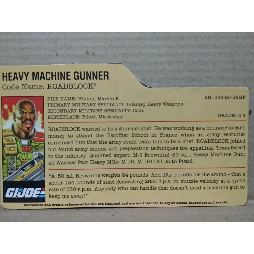 Etiqueta Caixa Gi Joe Comandos em acao Gunner Heavy Machine | Shopee Brasil