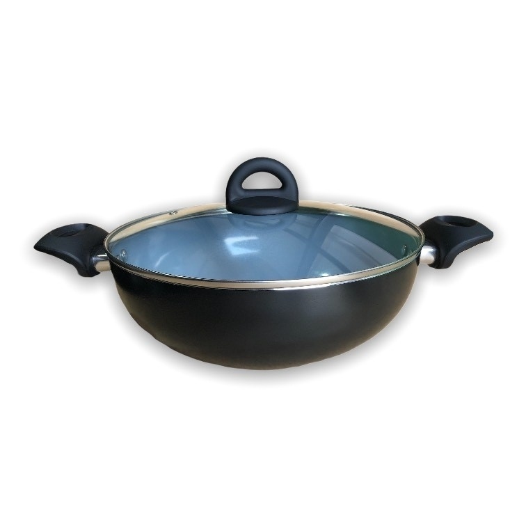 Panela Wok Funda Antiaderente De Aluminio Revestimento Ceramica Azul E