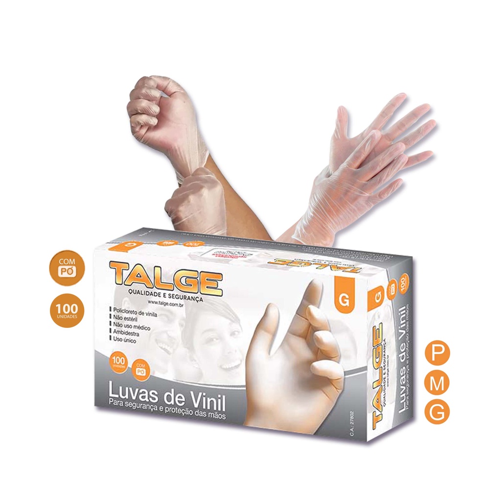 Luva de Vinil Talge (com Pó) - Cx. C/ 100 UNIDADES | Shopee Brasil